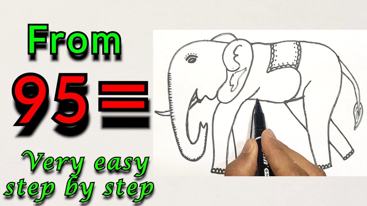 Elephant Drawing / How To Draw Elephant From Number 95 / elephant ...