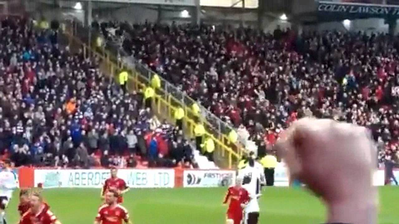 12/12/2015 - Aberdeen fans goading the Hearts end, after a last minute ...