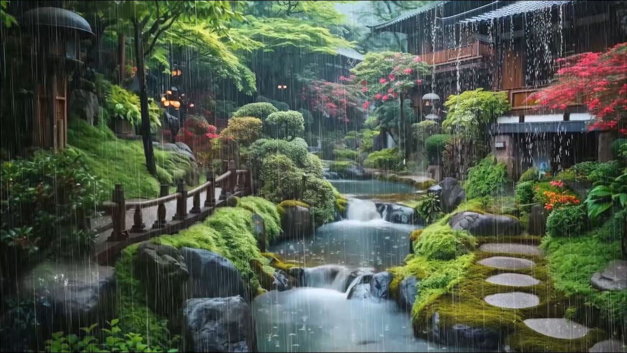 Dive into Serenity With Rain in Japanese Zen Garden☘️ Rain Sound for ...