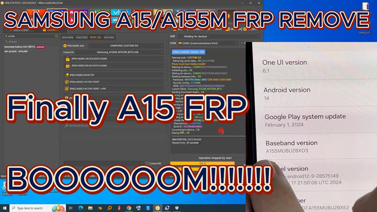 SAMSUNG A15 FRP REMOVED BY UNLOCKTOOL | A155M A155F A156U REMOVE FRP ...