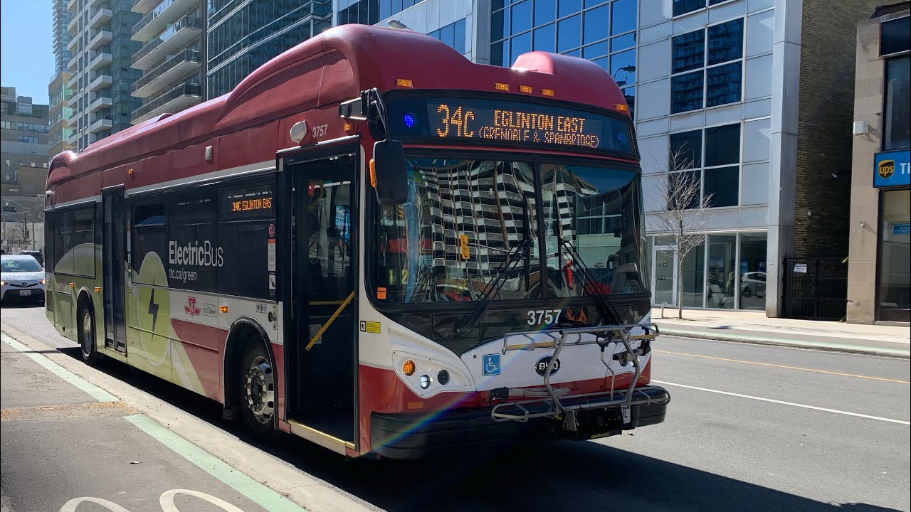 TTC Electric Bus Ride Video on 3757 on route 34C Eglinton East to ...