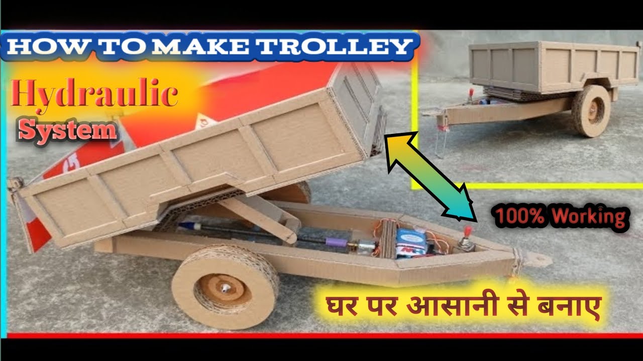 How To Make Hydraulic System Tractor Trolley by Cardboard at home/गत्ते ...