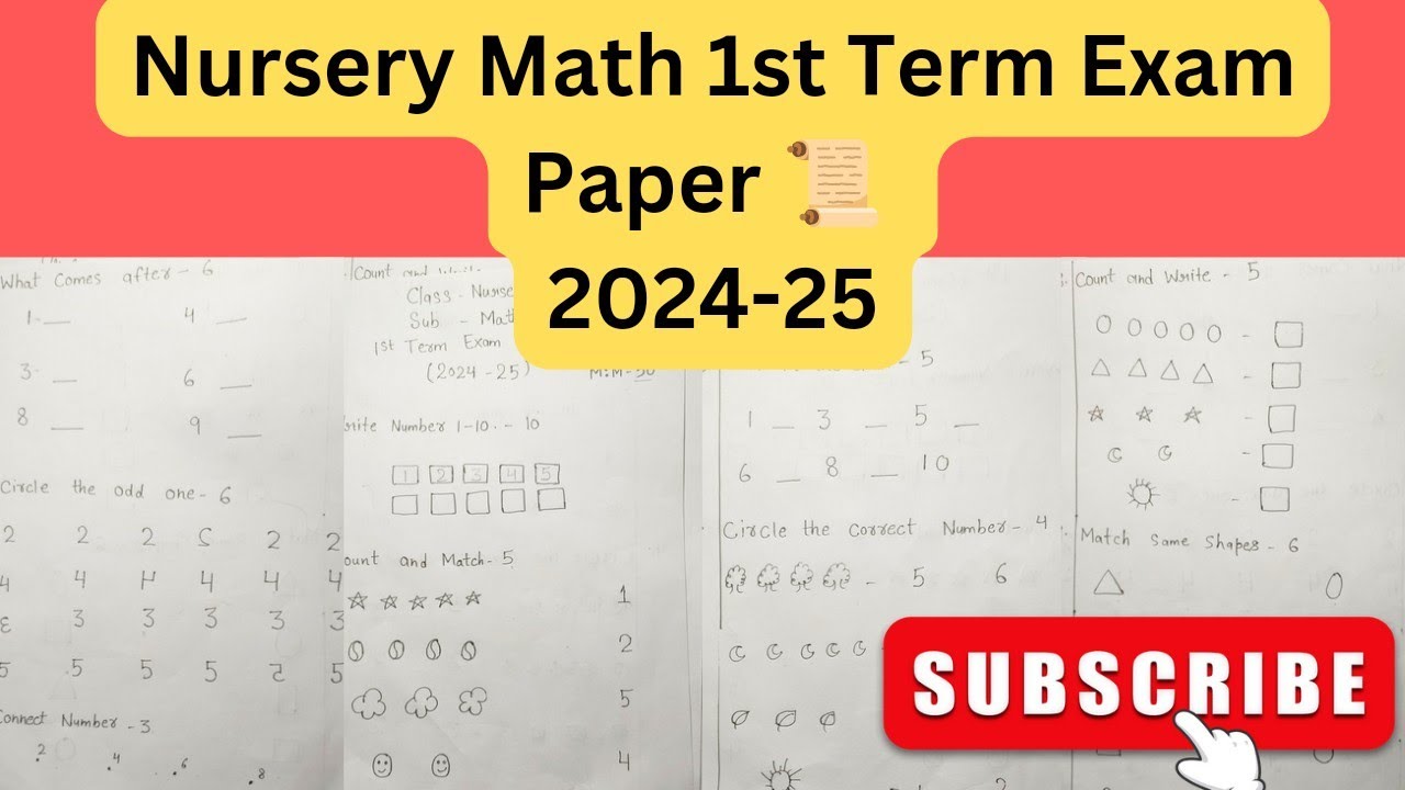 Nursery Math 1st term exam paper 2024-25 / class nursery half yearly ...