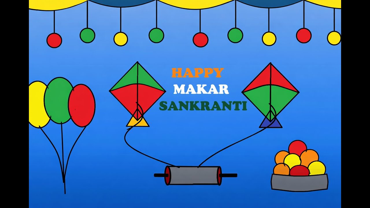 Makar Sankranti Drawing in MS Paint | Easy Kite Festival Drawing Step ...