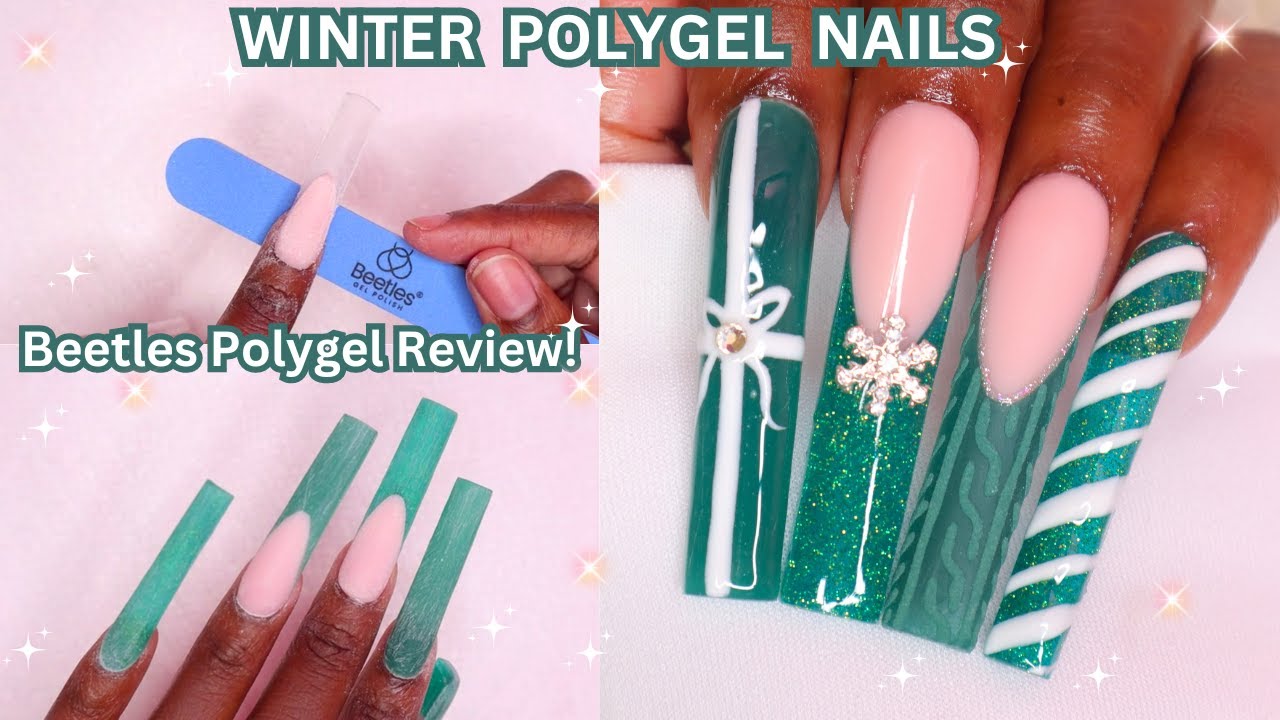 💚 GREEN WINTER NAILS USING BETTLES POLYGEL KIT | Best Amazon Polygel ...