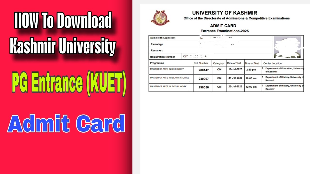 How To Download Kashmir University PG Entrance Admit Card || KUET 2025 ...