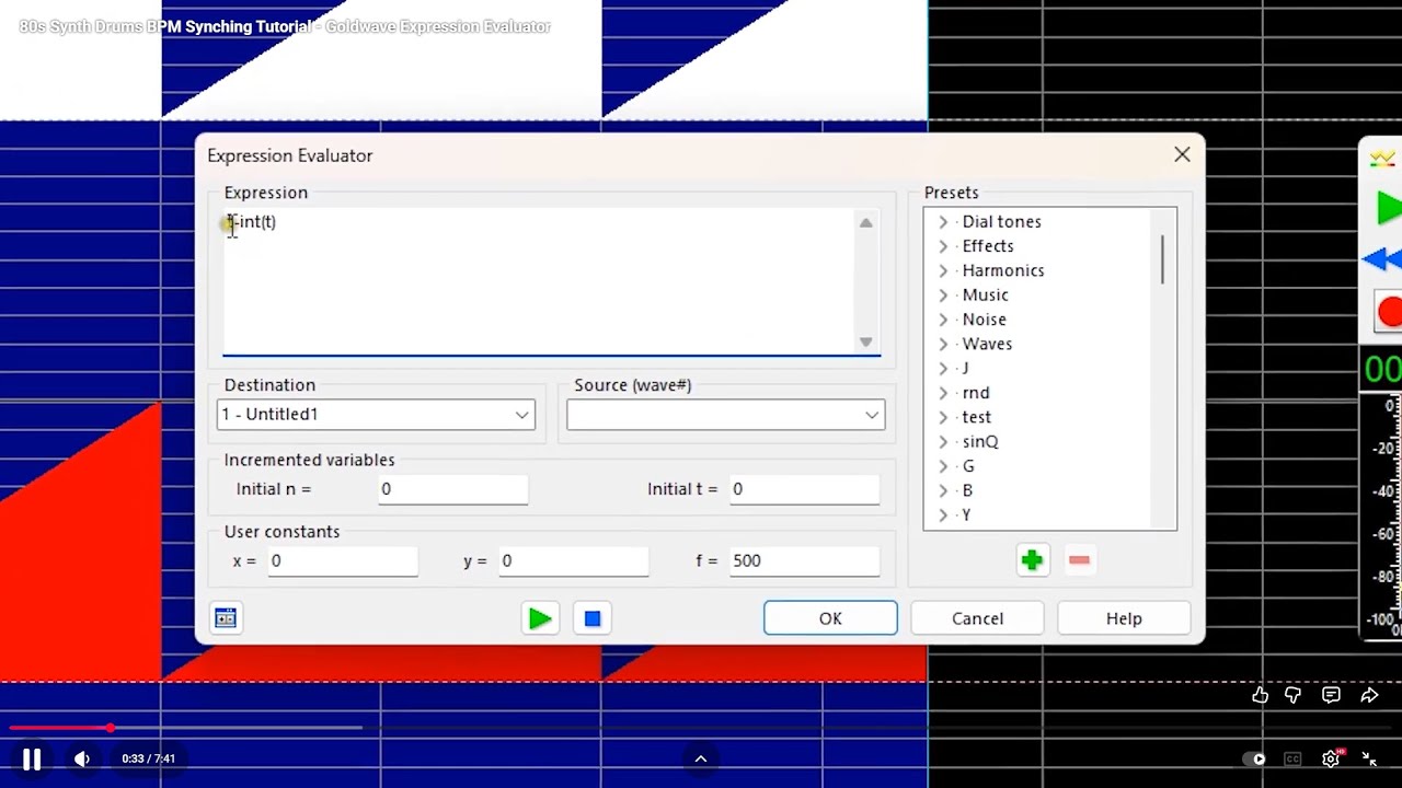 80s Synth Drums BPM Synching Tutorial - Goldwave Expression Evaluator ...