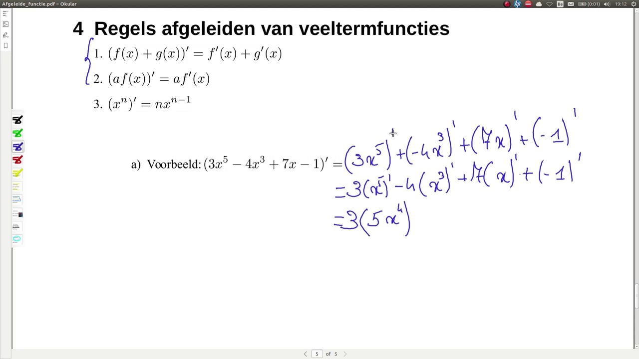 Rekenregels bij de afgeleide van veeltermfunctie - YouTube