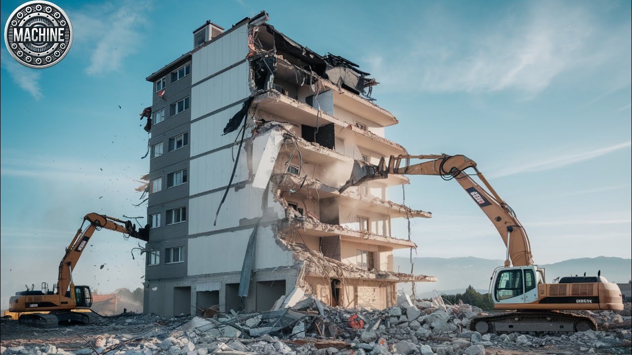 Amazing & Dangerous Building Demolition! Excavator Skills with Biggest ...