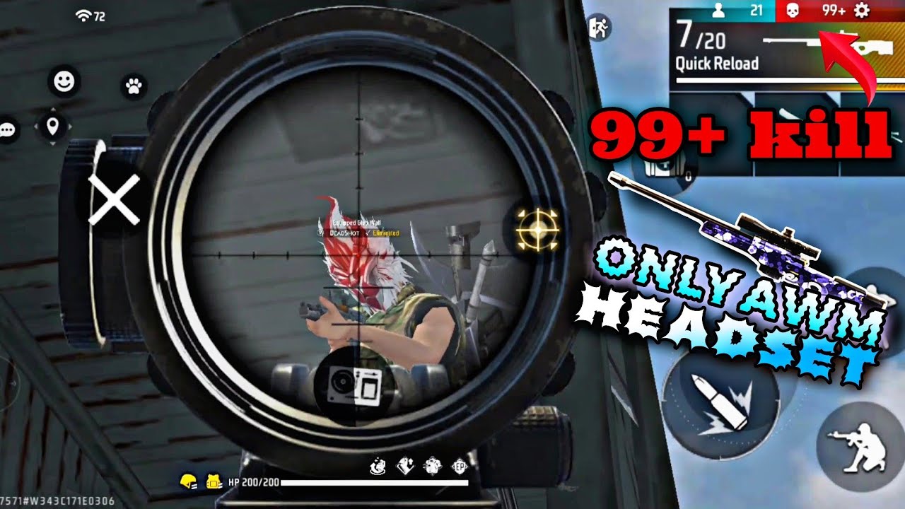 FREE FIRE CHALLENGE only🤬 AWM HEADSET 99+KILL - GARENA FREE FIRE MAX ...
