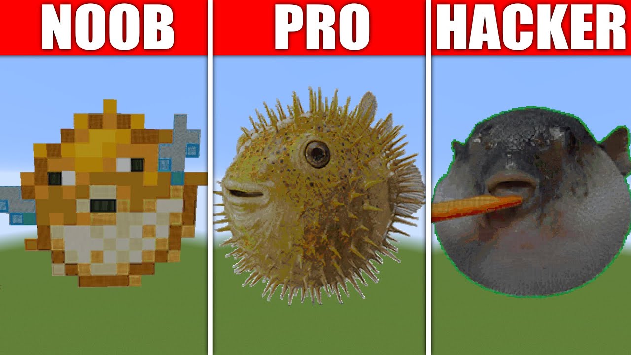 Pixel Art (NOOB vs PRO vs HACKER) Pufferfish in Minecraft - YouTube