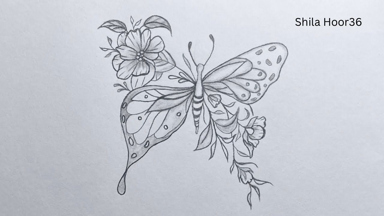 How to draw a combination butterfly and flowers || Creative art for ...