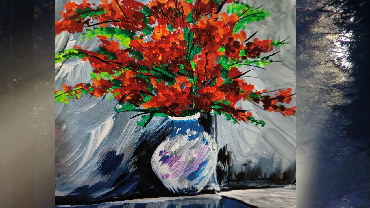 Mastering red flower pot painting/acrylic painting - YouTube