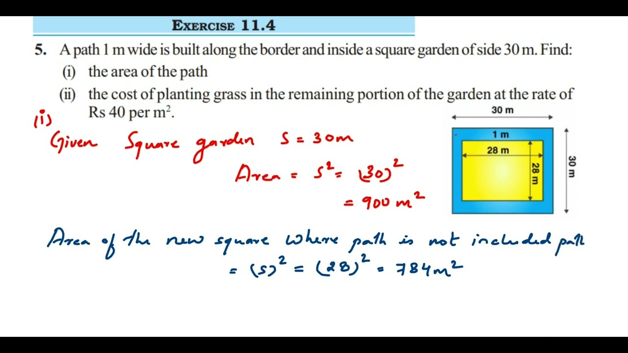 5q Ex 11.4 Class 7 Perimeter and area.A path 1 m wide is built along ...