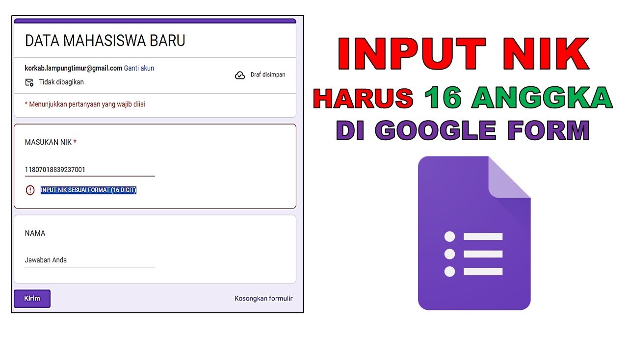 FORMAT INPUT NIK HARUS 16 ANGGKA DI GOOGLE FORM - YouTube