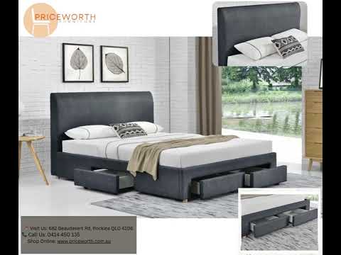 ✨ Lucas Dark Grey Fabric Bed with 4 Storage Drawers ✨