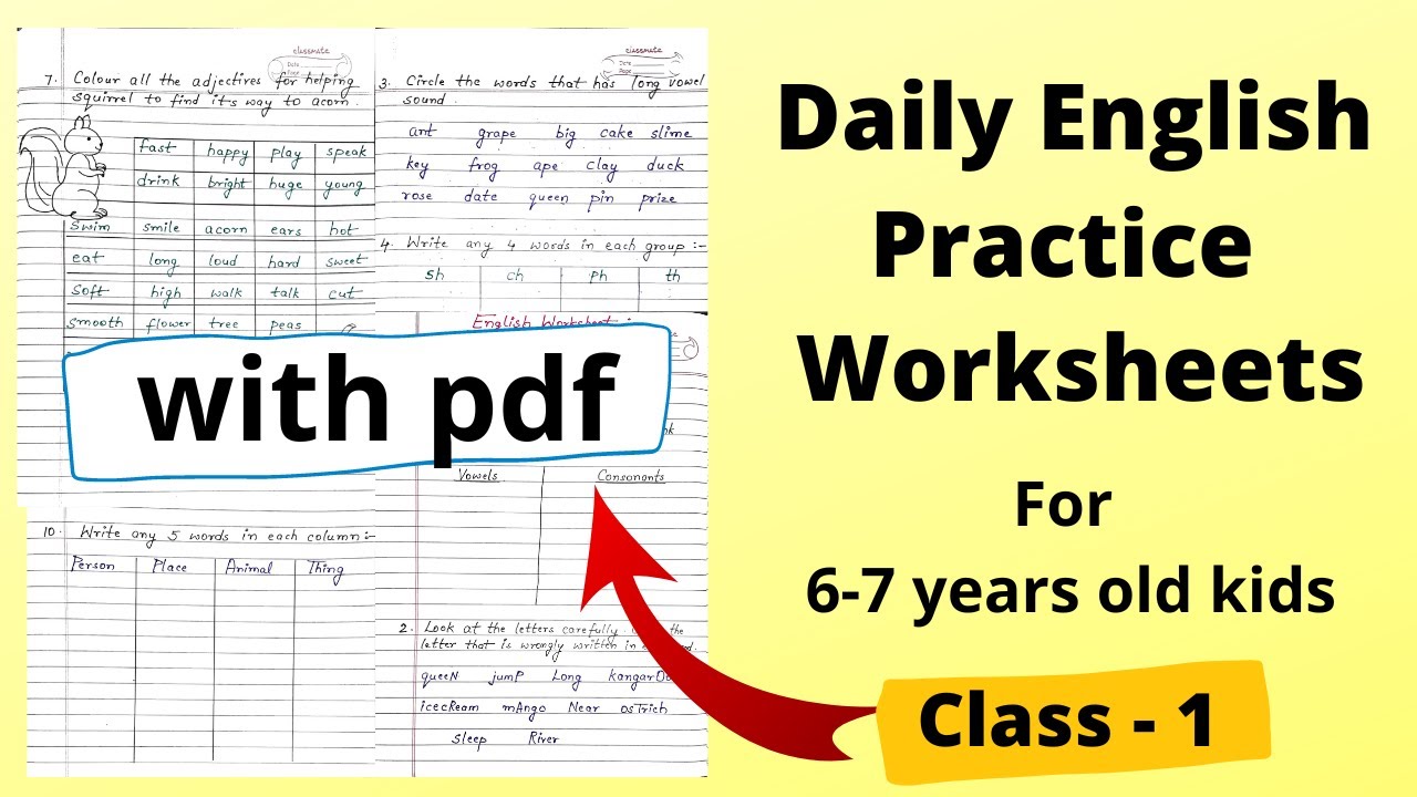 Daily Practice English Worksheet#5 for 6-7 years old kids|Class1st ...