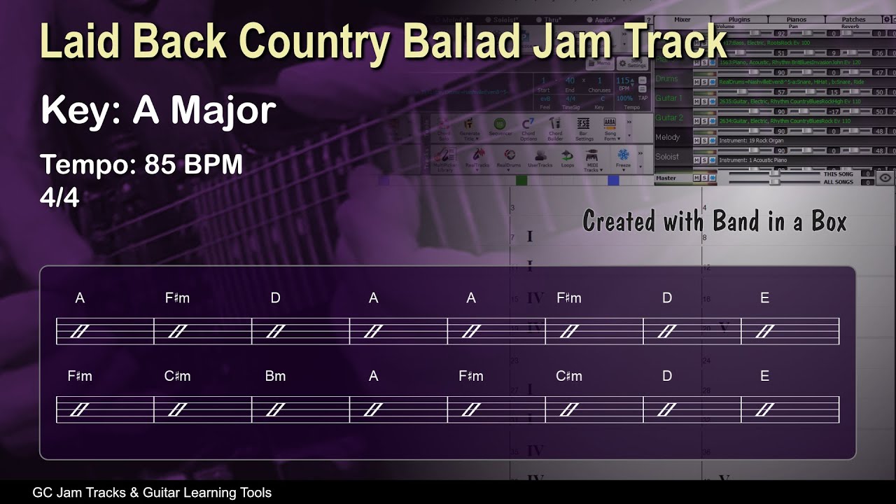 Laid Back Country Ballad Jam Backing Track 85 BPM - A Major - YouTube