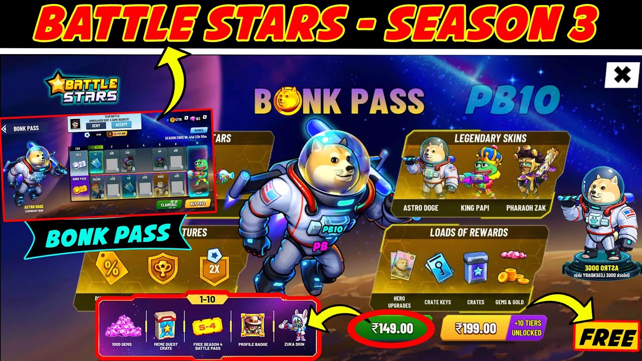 SEASON 3 IN BATTLE STARS || HOW TO GET BONK PASS IN BATTLE STARS ...