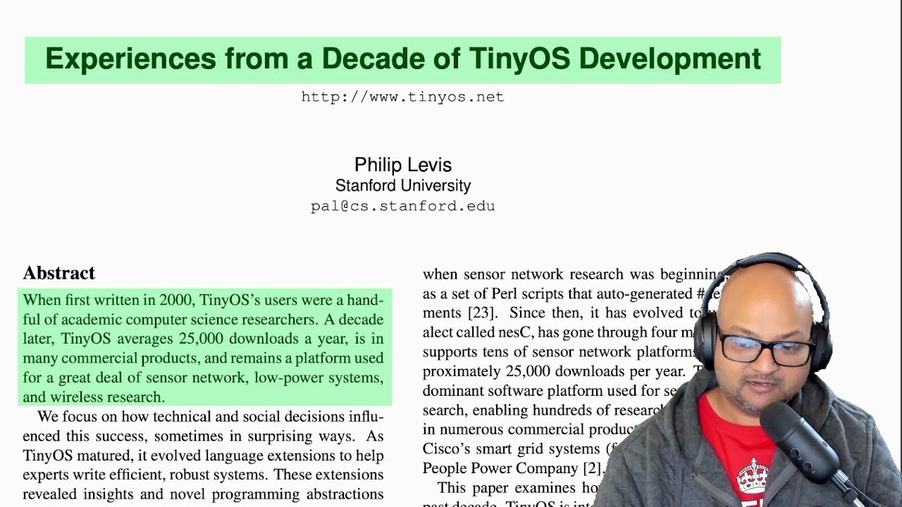 Read a paper: Experiences from a Decade of TinyOS Development - YouTube