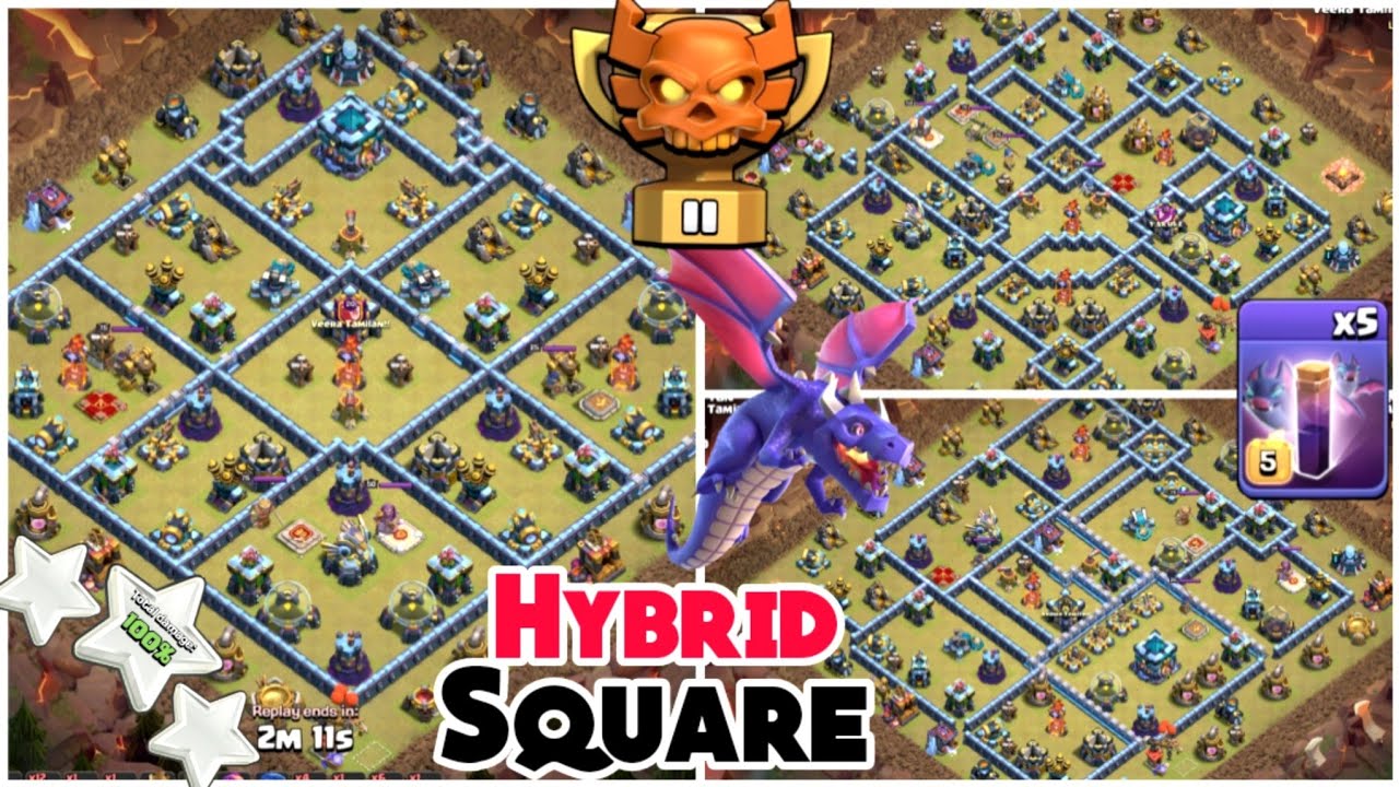 Dragon With Bats Cwl Attack Strategy | Popular Th13 Square Hybrid Base ...