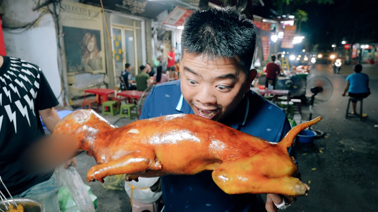Eating A DELICIOUS ROASTED DOG in Hanoi - Vietnamese street food ...