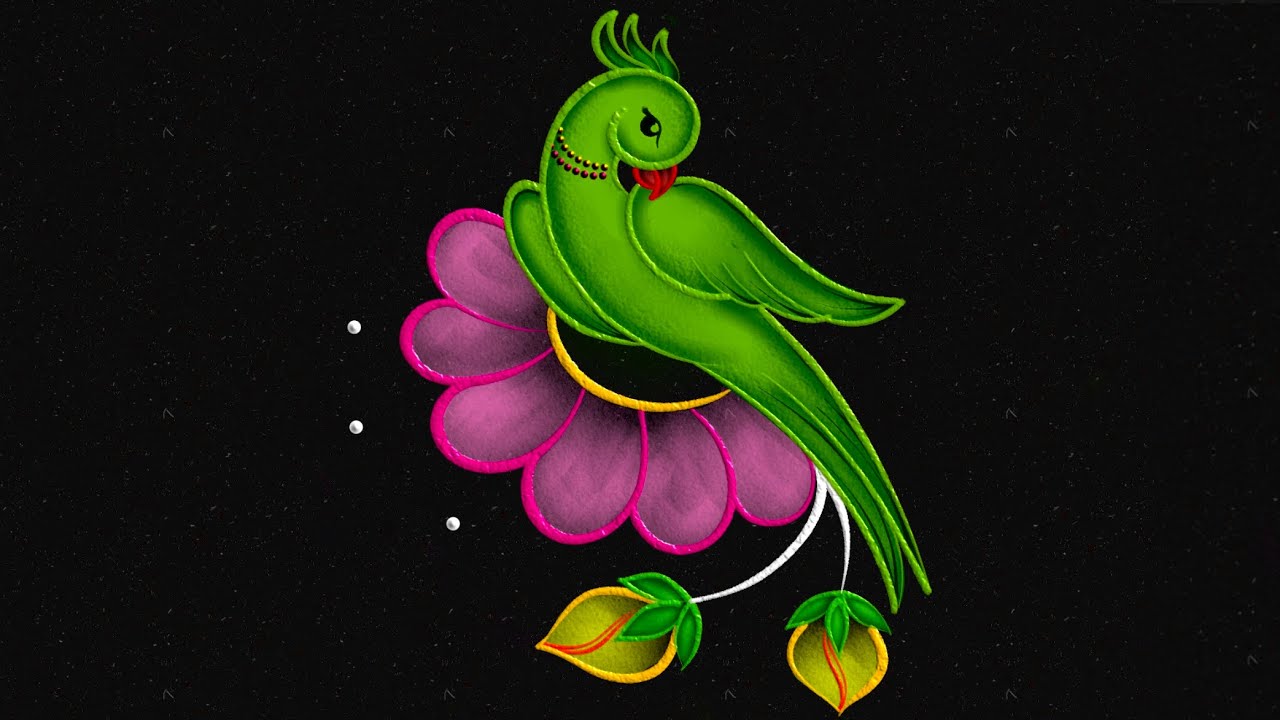 Creative Parrot Rangoli with 6-2 dots🦜| Easy Flower Rangoli design ...