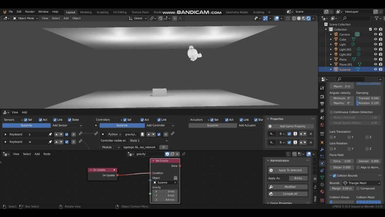 [UPBGE 3.0]Logic Node Editor(On Update ,Set Gravity) - YouTube