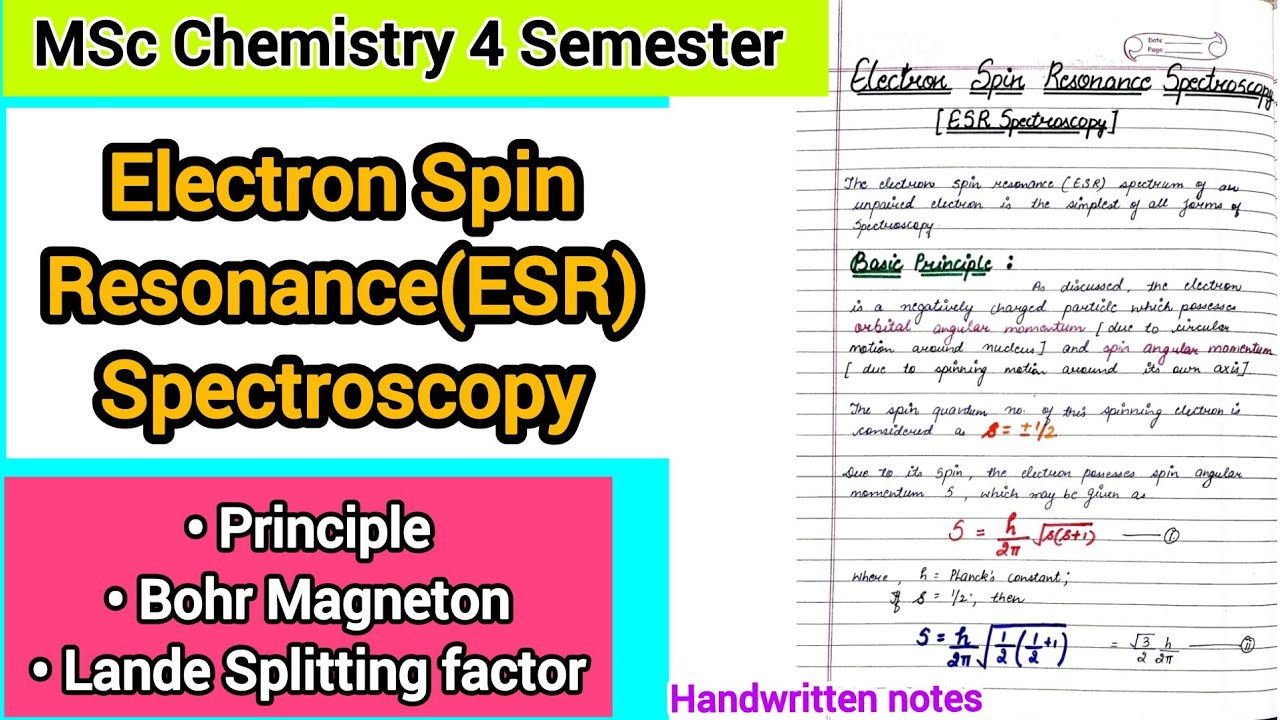 Electron Spin Resonance (ESR) Spectroscopy - Principle , Bohr Magneton ...