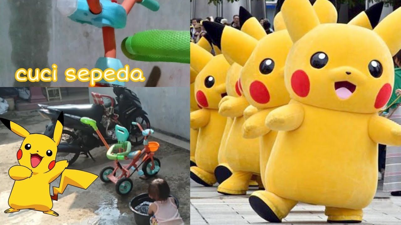 Cuci Sepeda bersama Ayah & Animasi Pokemon Pikacu | LAGU ANAK KRING ...