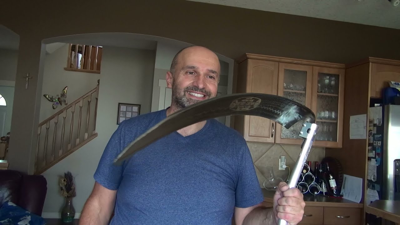 Traditional Austrian Scythe & Water Stone with a holster .. Opening and ...