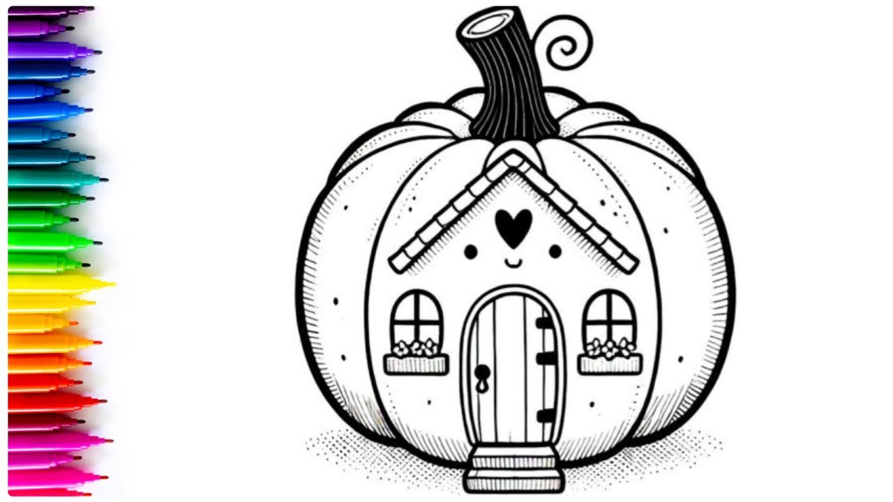 Halloween Pumpkin House Drawing, Painting & Coloring For Kids and ...