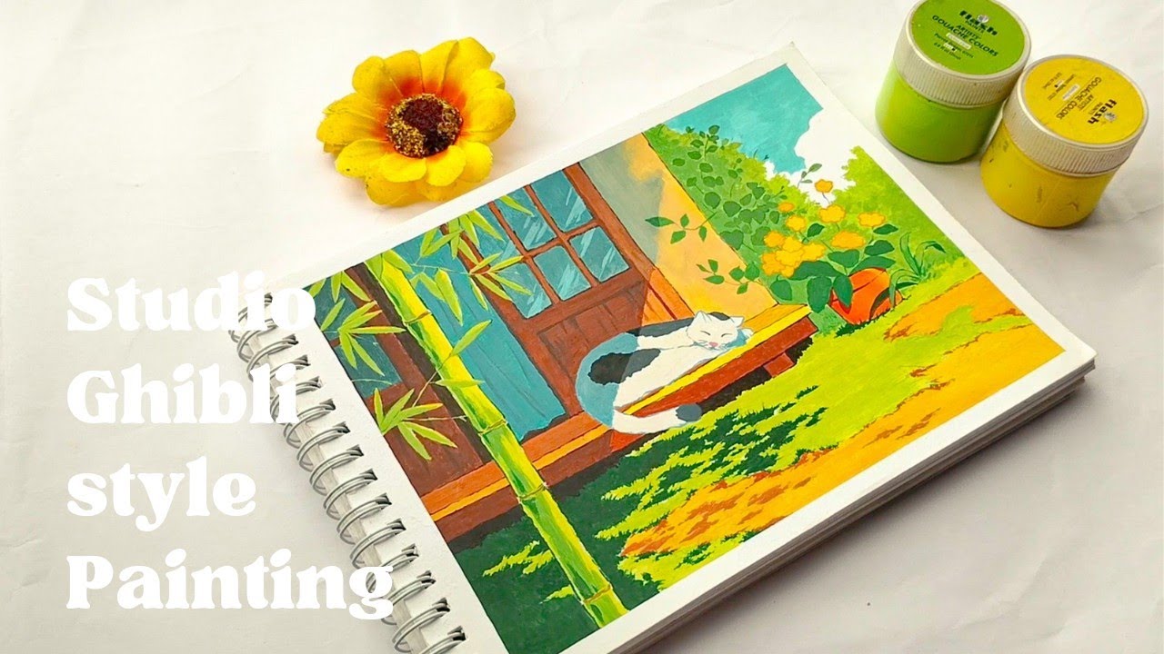 🌱🌼Ghibli studio style painting with gouache| step by step tutorial ...