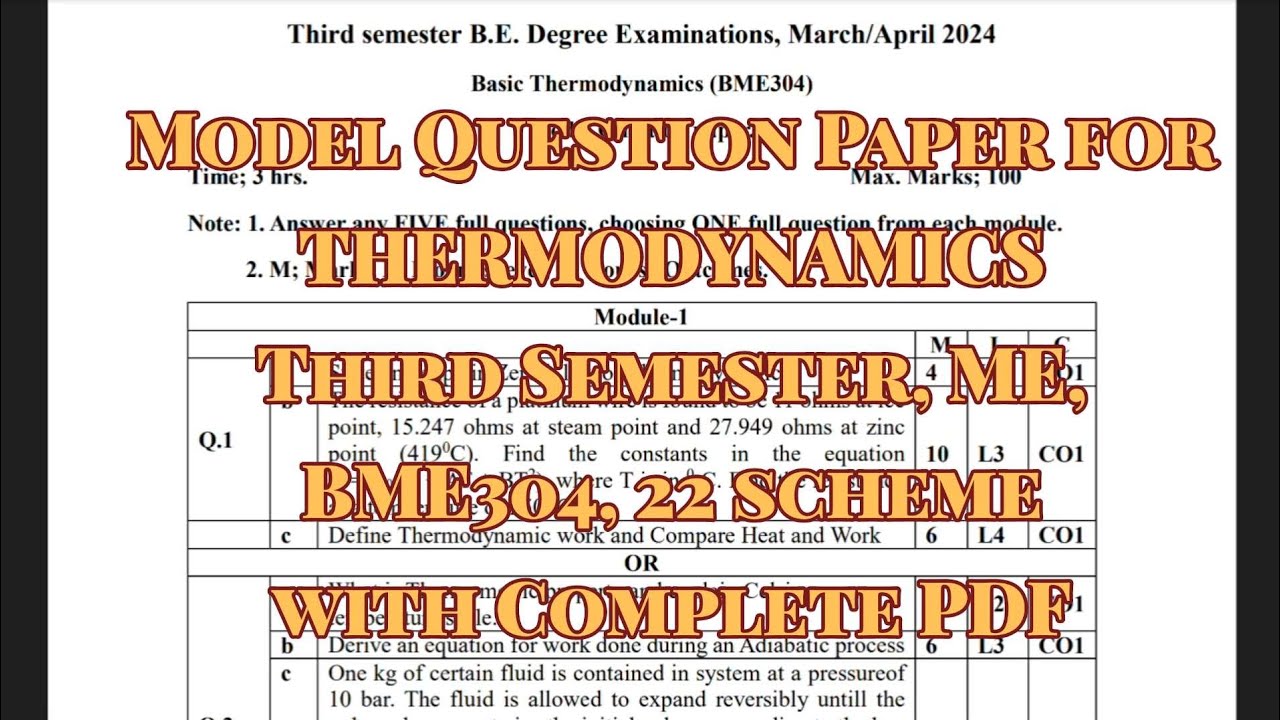 Thermodynamics (BME304) MODEL PAPER 22 scheam, 3rd semester ME stream - YouTube