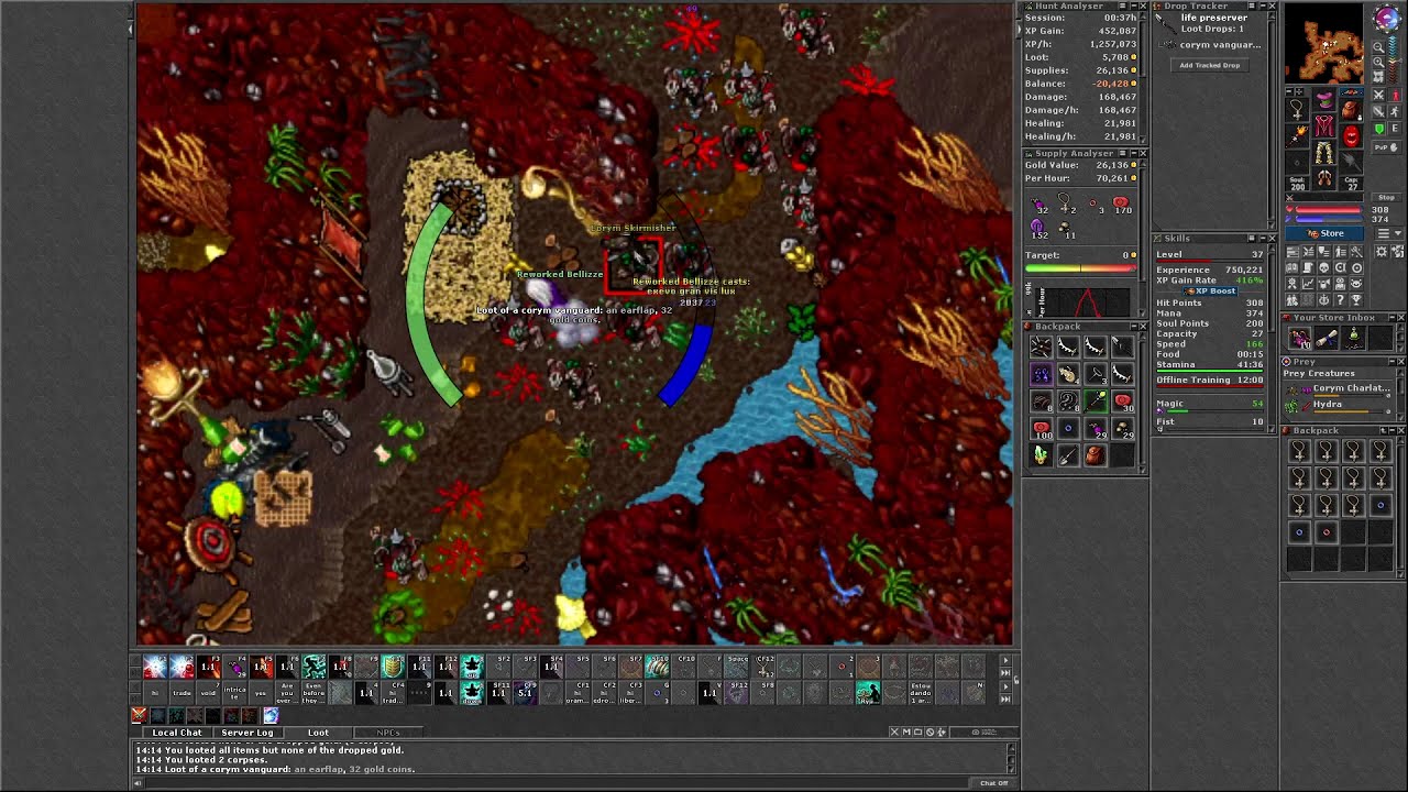 Tibia - Tutorial Hunt Sorcerer/Druid Level 28 ao 38 Coryms Port Hope HARDCORE - YouTube