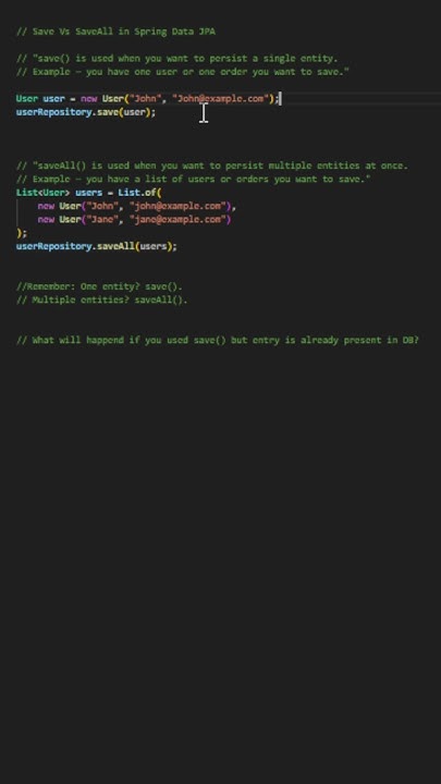 Spring Boot Interview Question: save() vs saveAll() in Spring Data JPA 🔥 #javadeveloper - YouTube