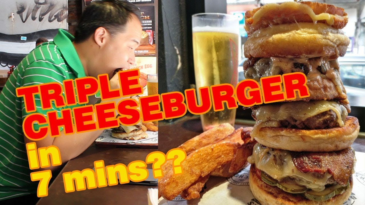 TRIPLE CHEESEBURGER IN 7 MINS?? | Hong Kong Food Vlog Challenge Attempt ...