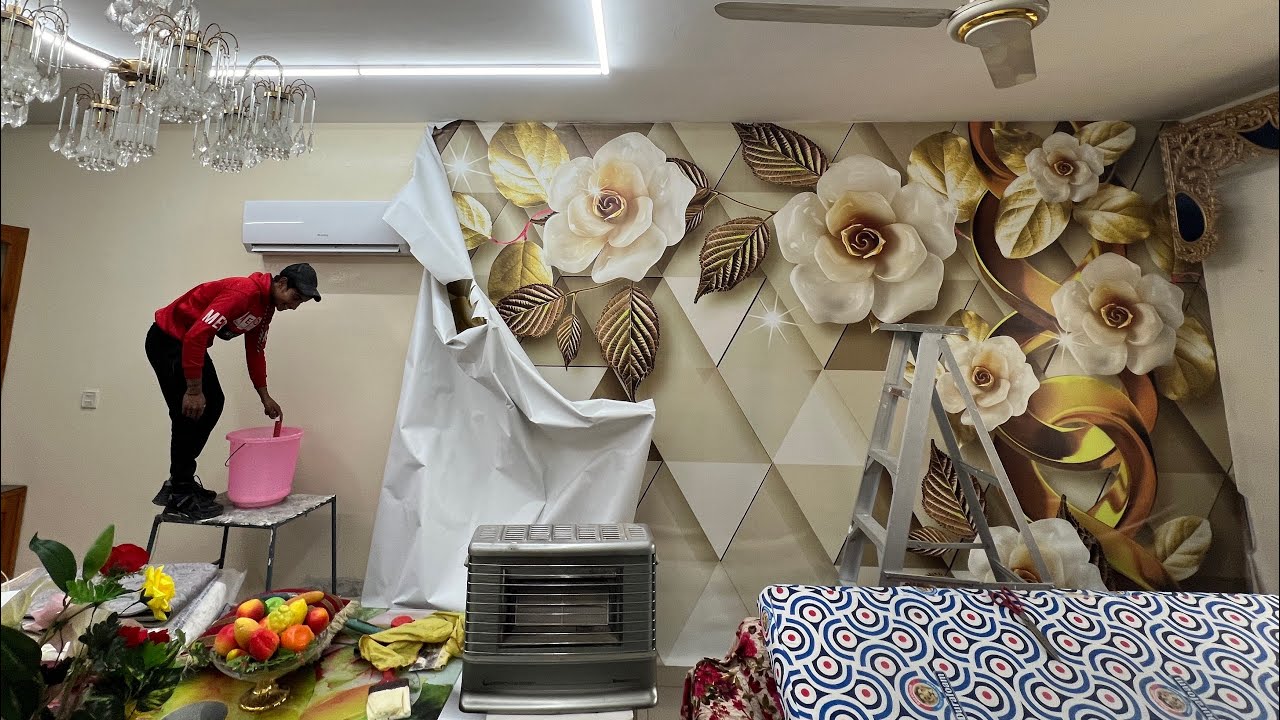 3d flex wallpaper fitting at home | 3d wallpaper new designs - YouTube