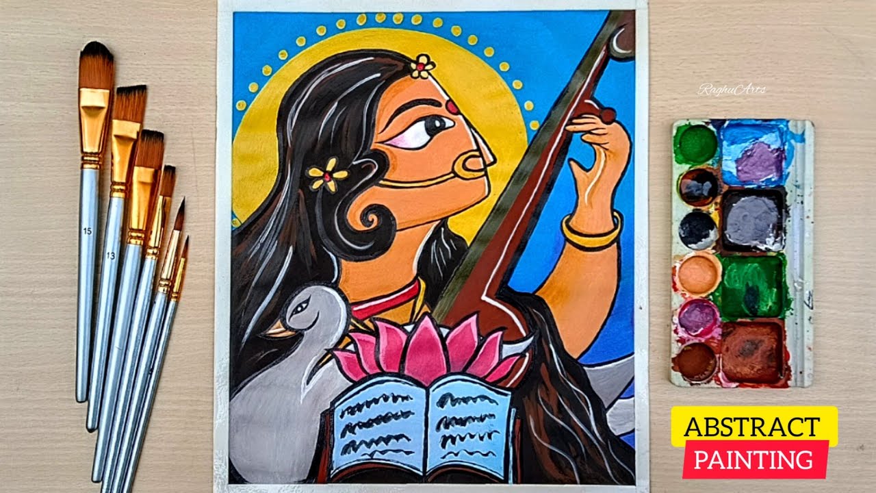 Maa Saraswati Devi Drawing , Abstract Painting - YouTube