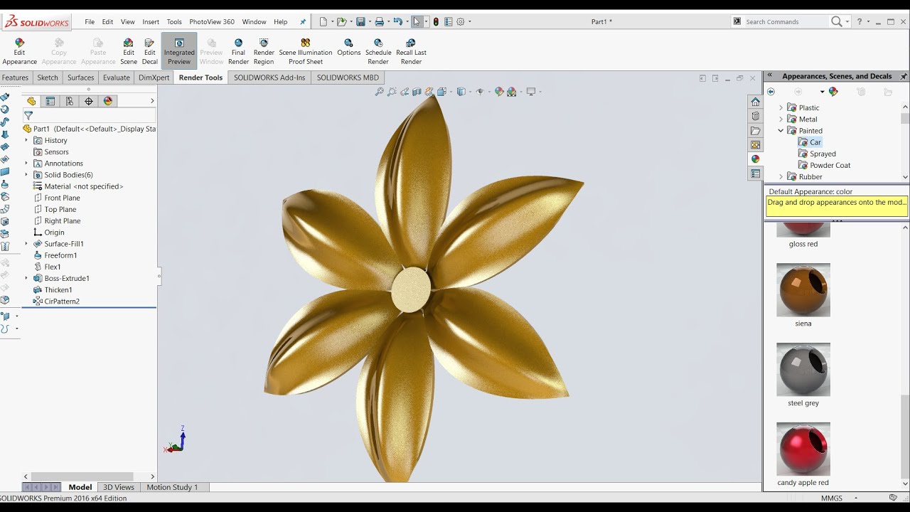Flower Design in Solidworks Surface for beginners - YouTube