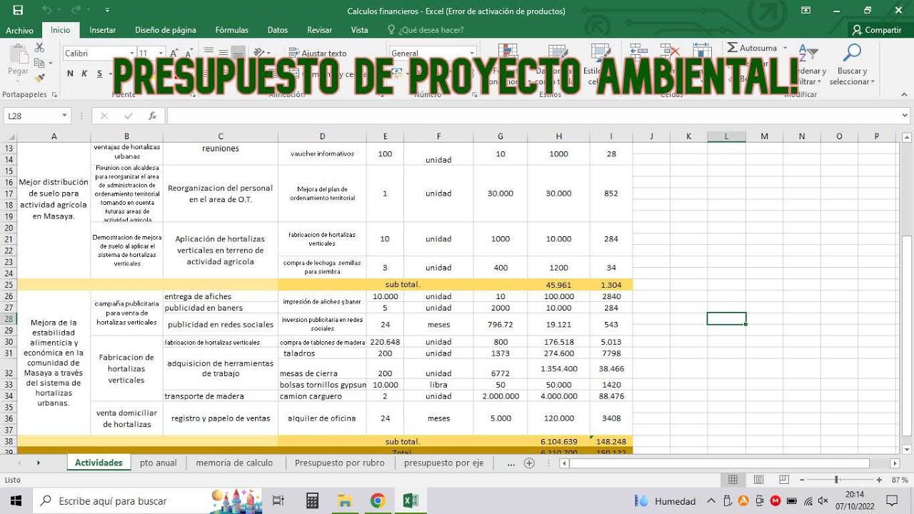 Ejemplo de presupuesto en un proyecto ambiental - YouTube