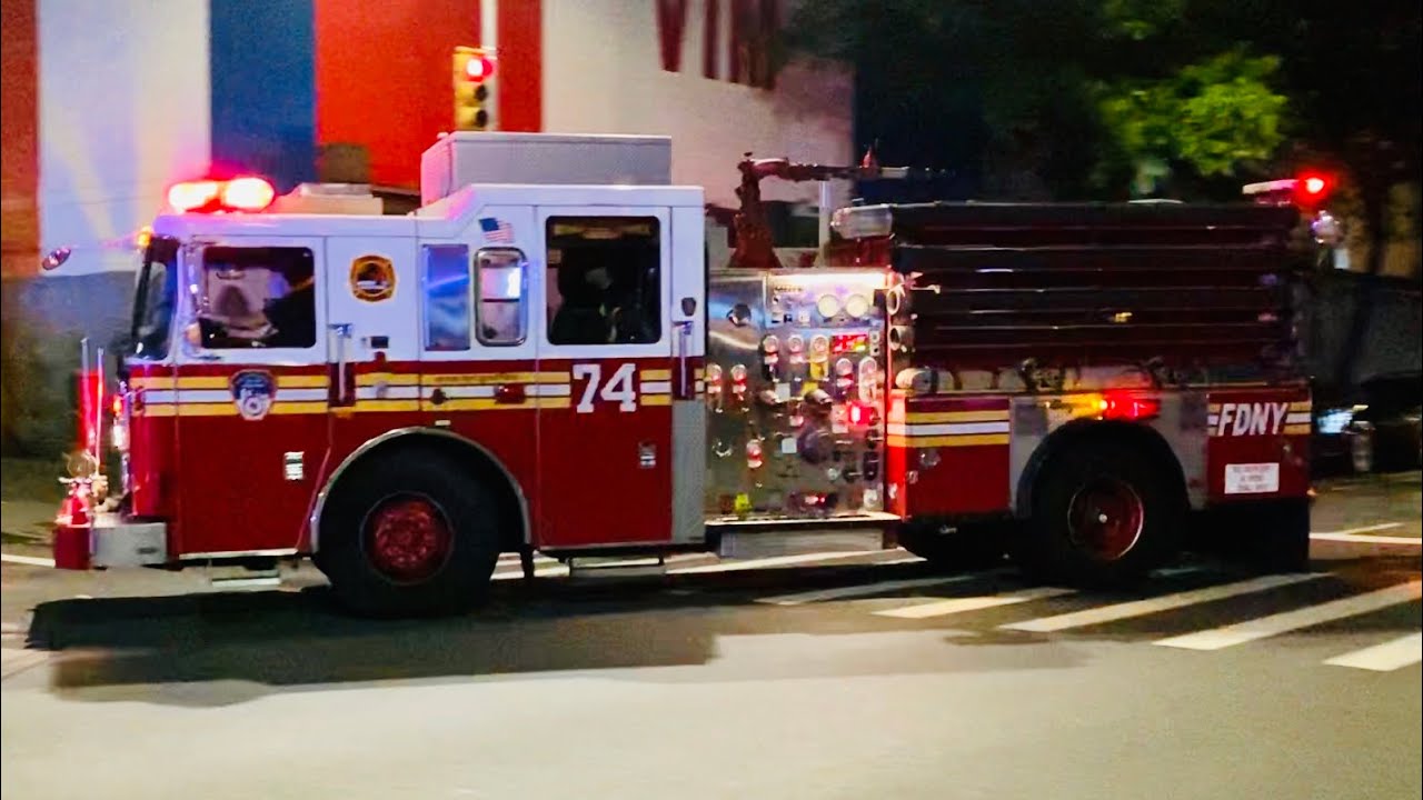 FDNY ENGINE 74 RESPONDING ON 3RD AVENUE IN THE HARLEM AREA OF MANHATTAN ...
