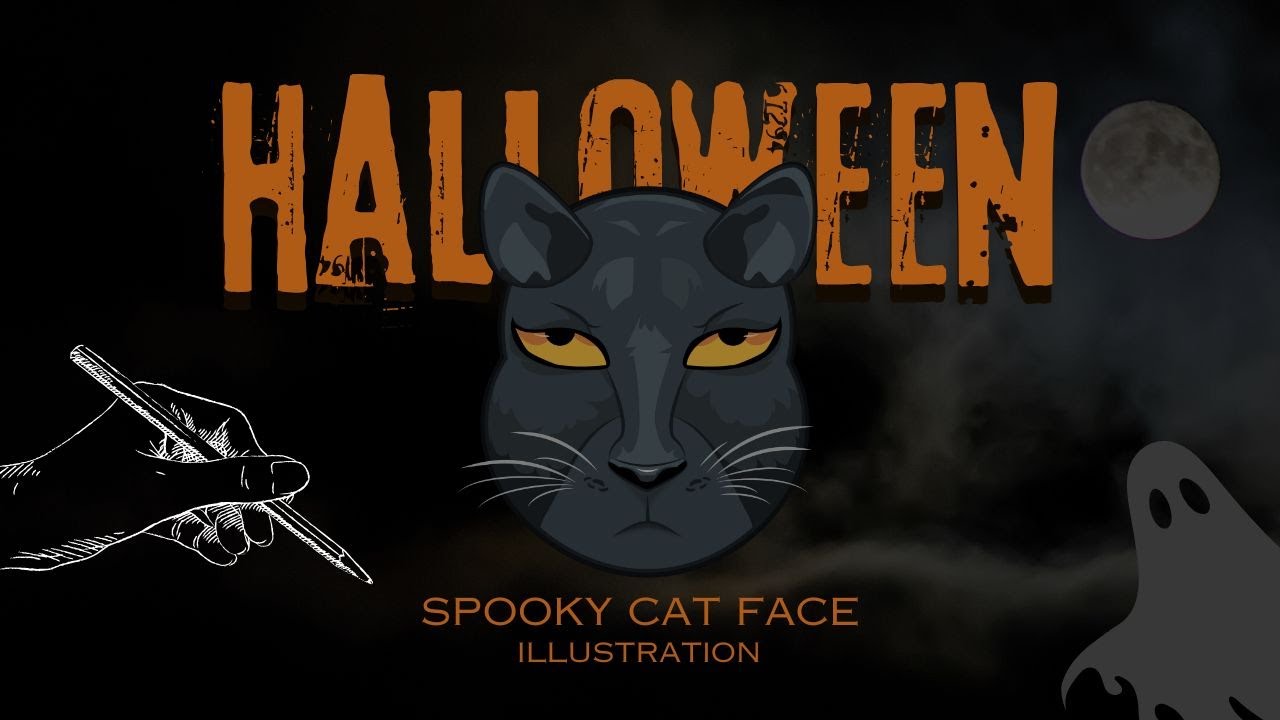 Spooky Cat Face Illustration | Halloween Digital Art in Adobe ...