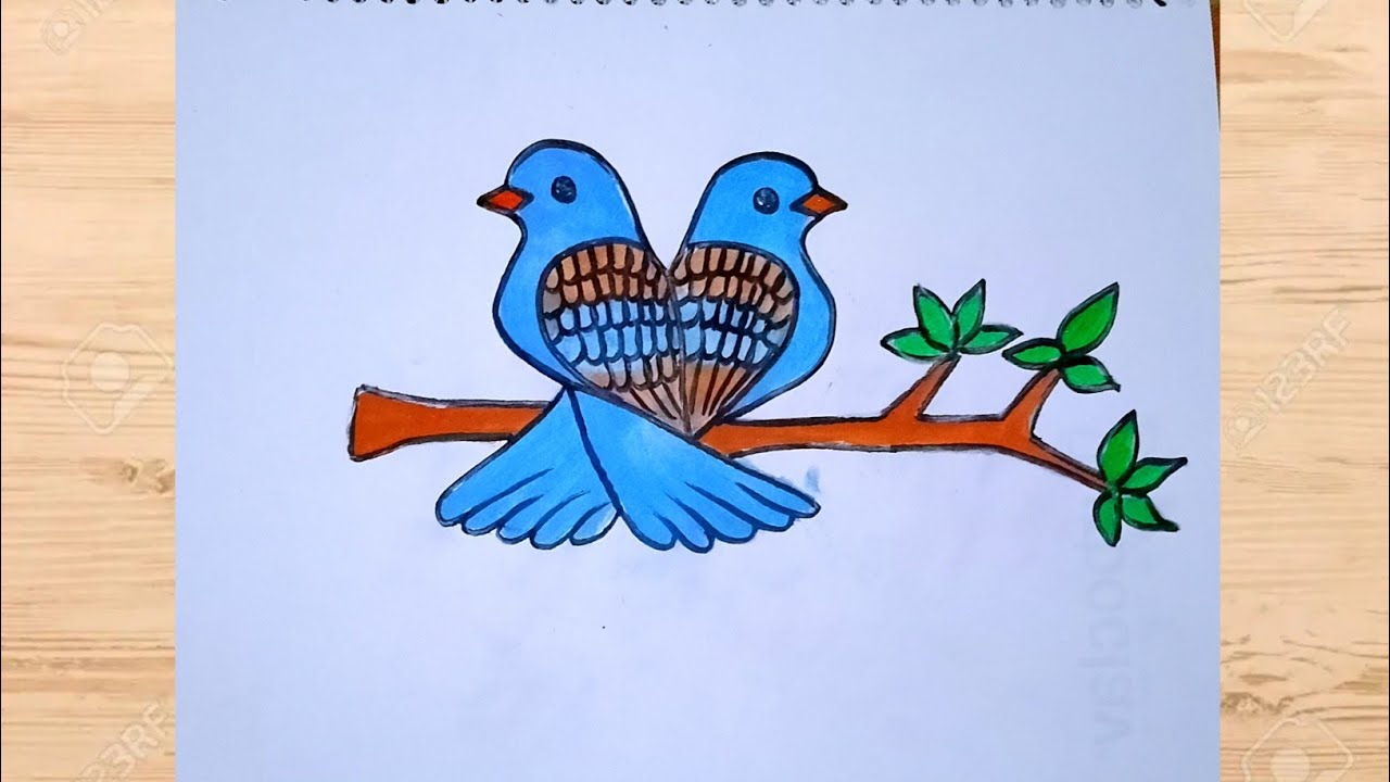 Two Birds drawing with love|| Easy way to draw Bird|| - YouTube