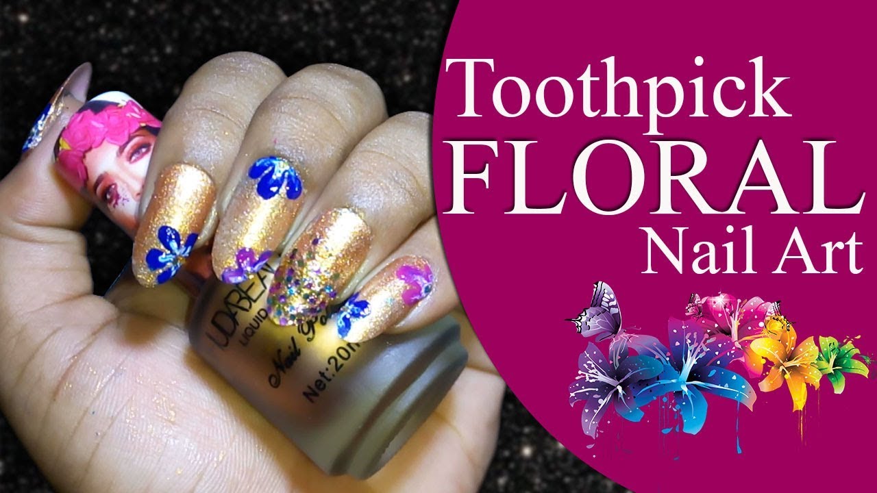 Floral nail art only using TOOTHPICK - YouTube