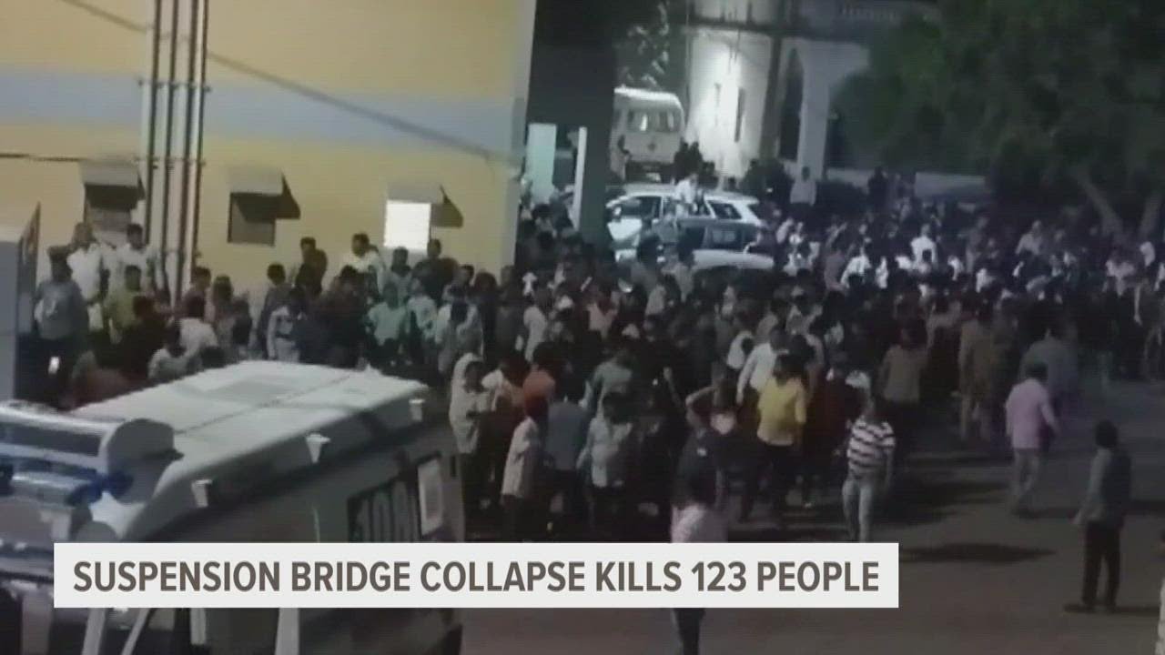 Suspension bridge collapse kills more than 130 in India - YouTube