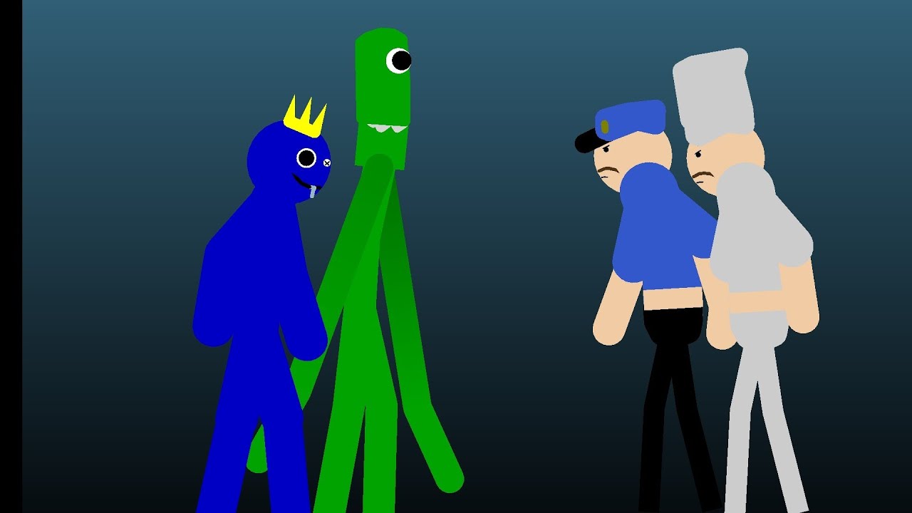 Green and Blue vs Cop Barry and Chef Garry (Rainbow Friends vs Barry's ...
