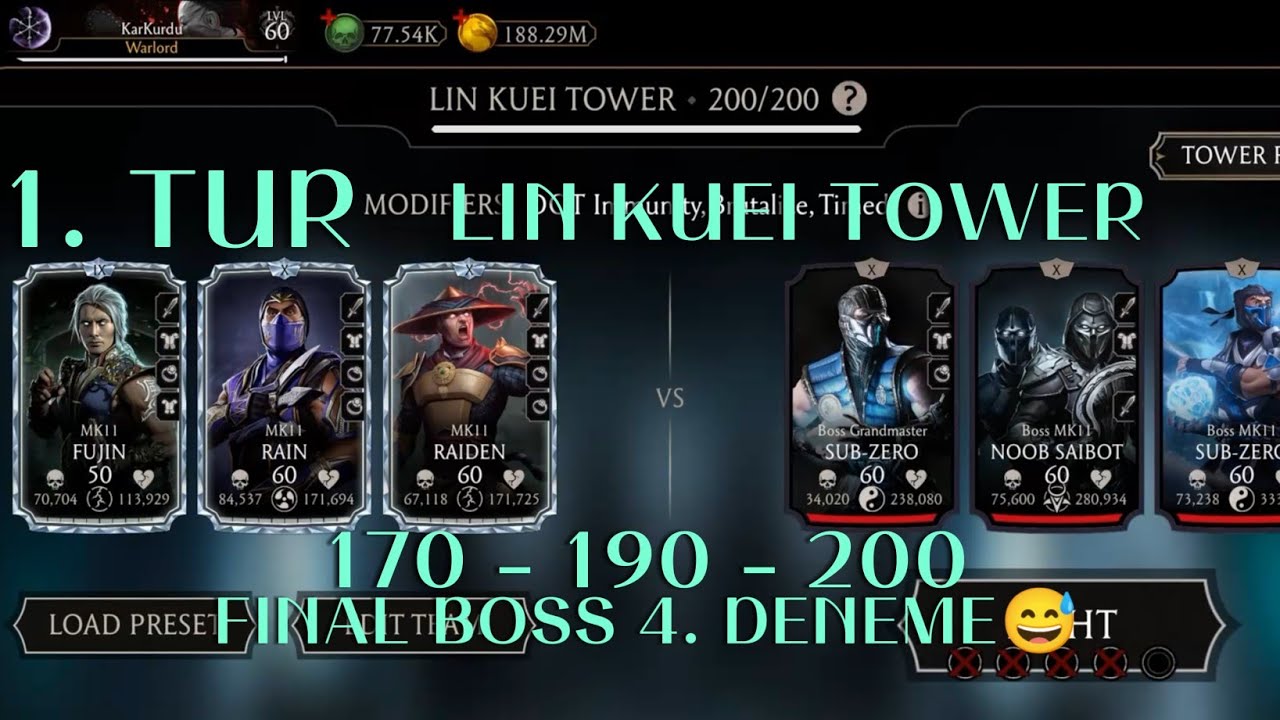 LIN KUEI TOWER NORMAL 170 - 190 - 200 / MORTAL KOMBAT MOBİLE 2024 - YouTube