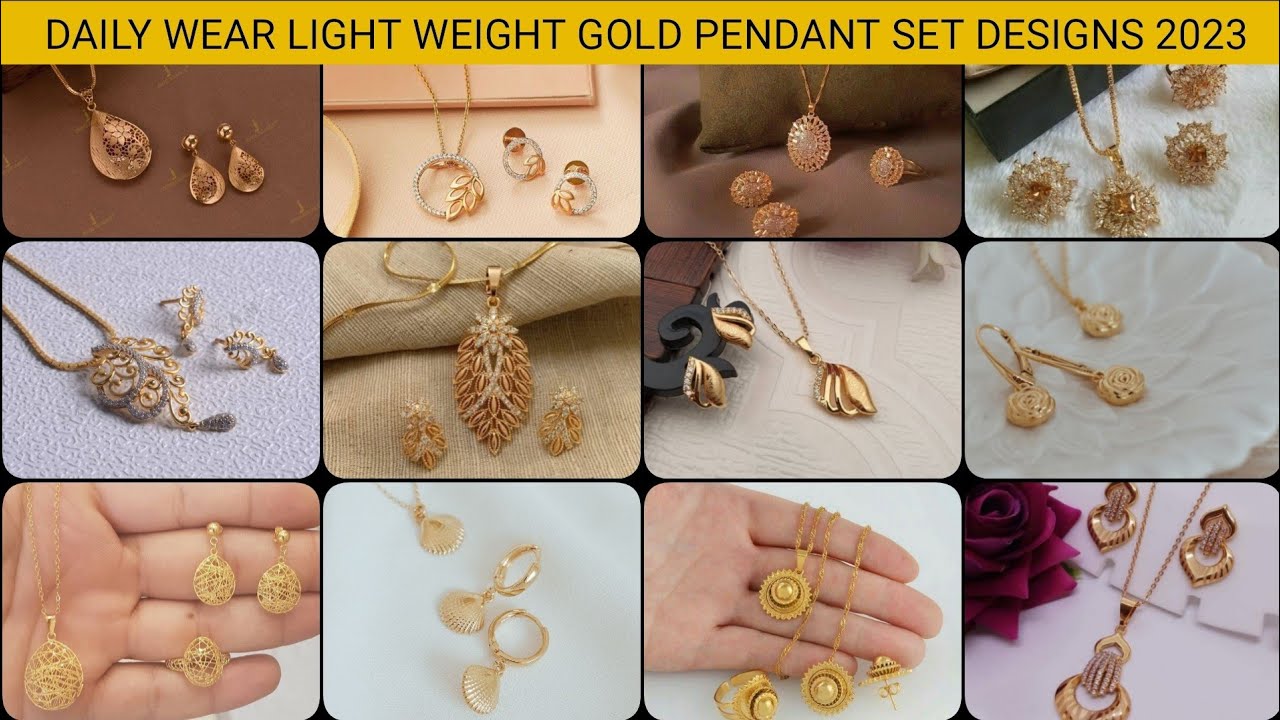 50+ Gold Pendant Set Designs/Light Weight Gold Chain Pendant Set ...