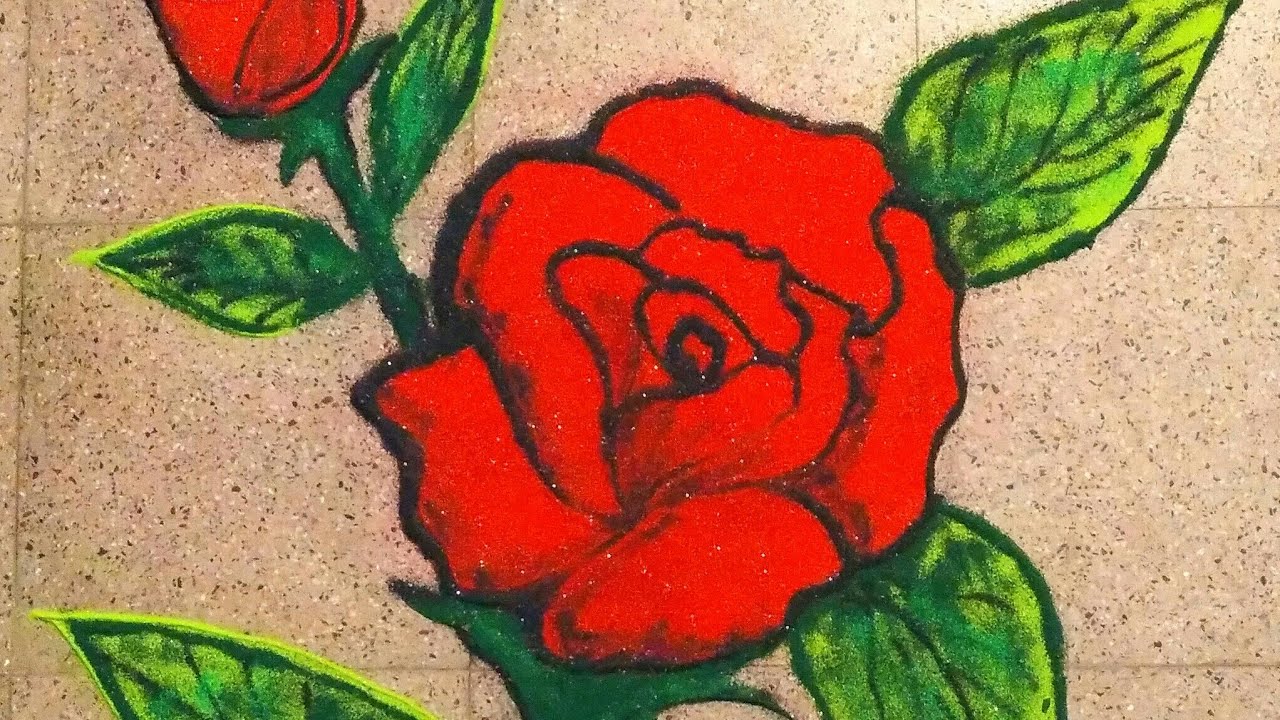 Red Rose Rangoli Design l लाल गुलाब रंगोली l रांगोळी l Diwali rangoli ...